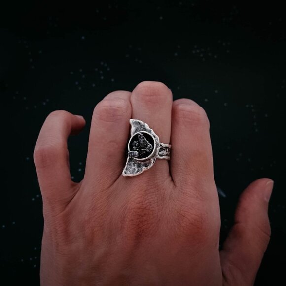 Jewelry | Authentic Meteorite Crescent Moon Ring Handcrafted Celestial ...